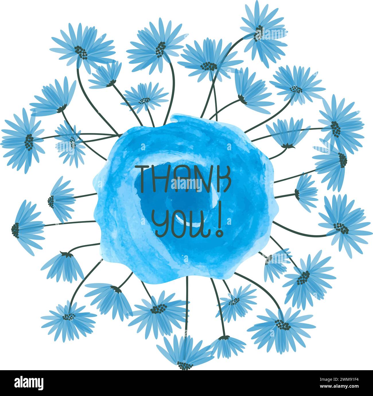 Watercolor splash and blue delicate flowers isolated on white ...