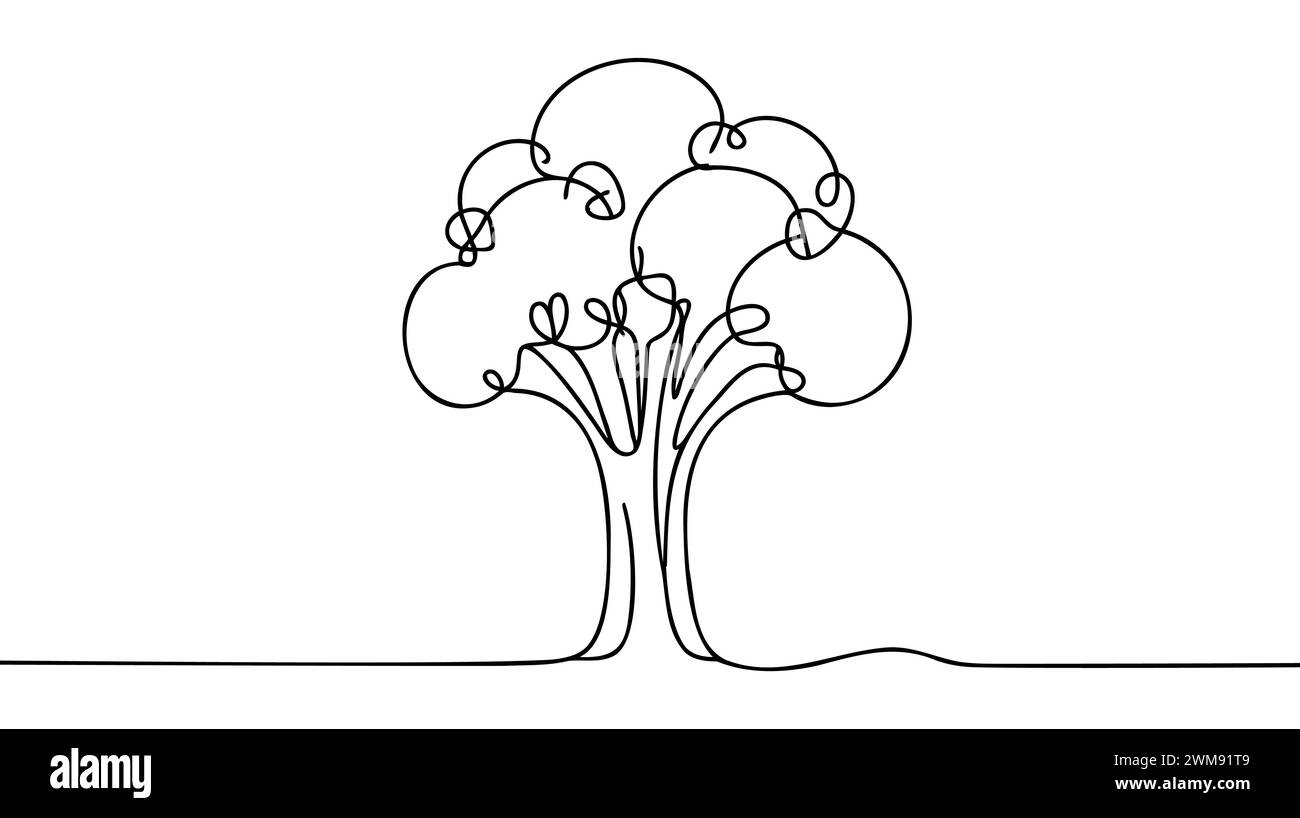 Continuous single drawn one line broccoli vegetables hand-drawn picture ...