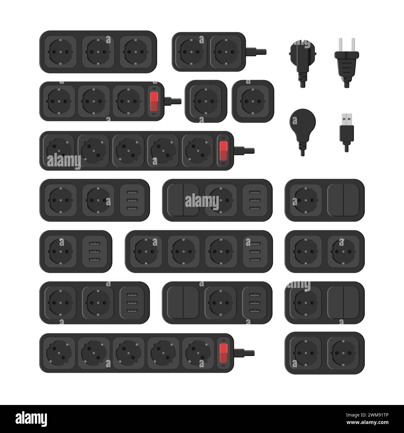 power outlet plug extension strip european type f vector flat ...