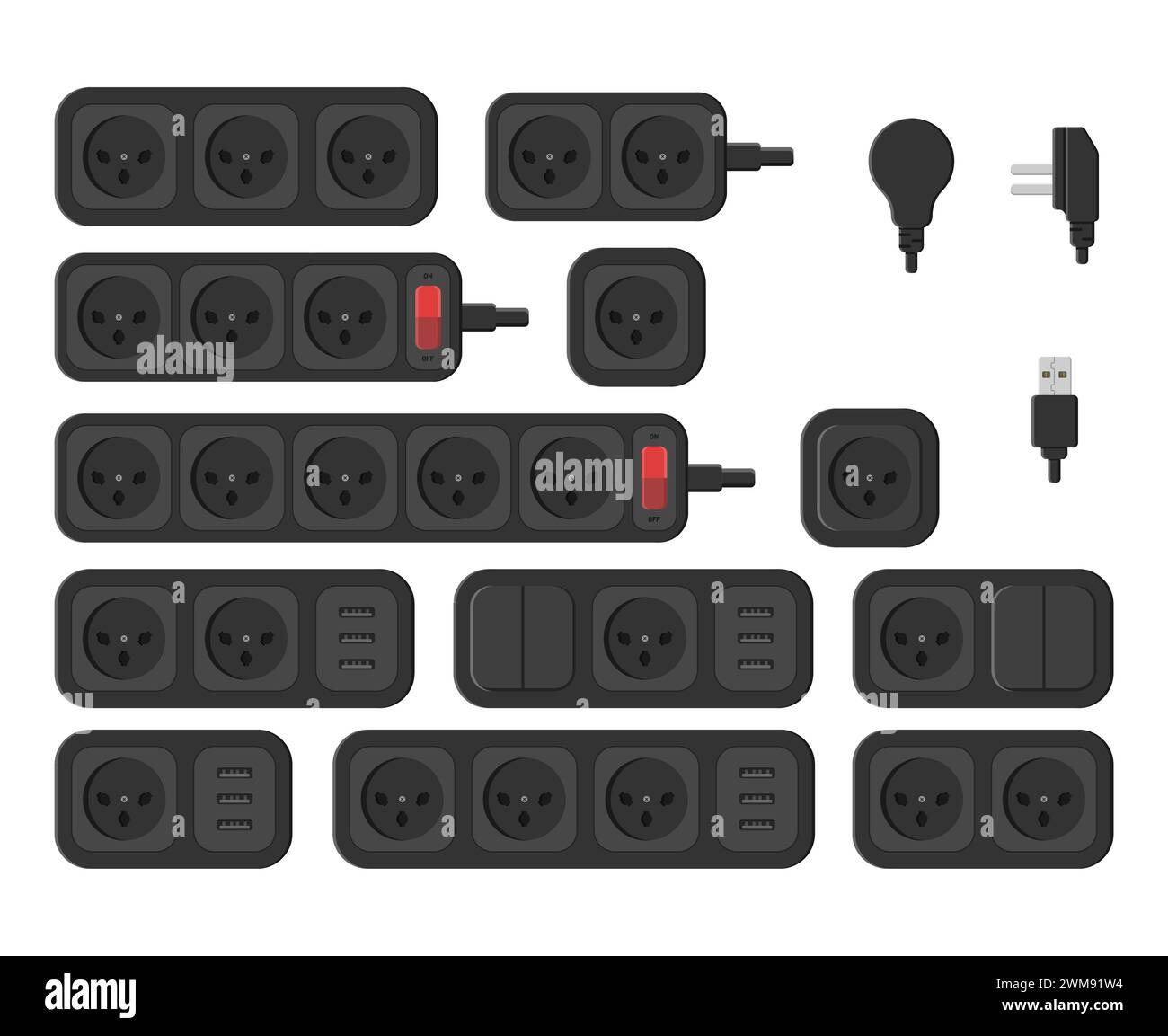 power outlet plug extension strip israeli type h set vector flat ...