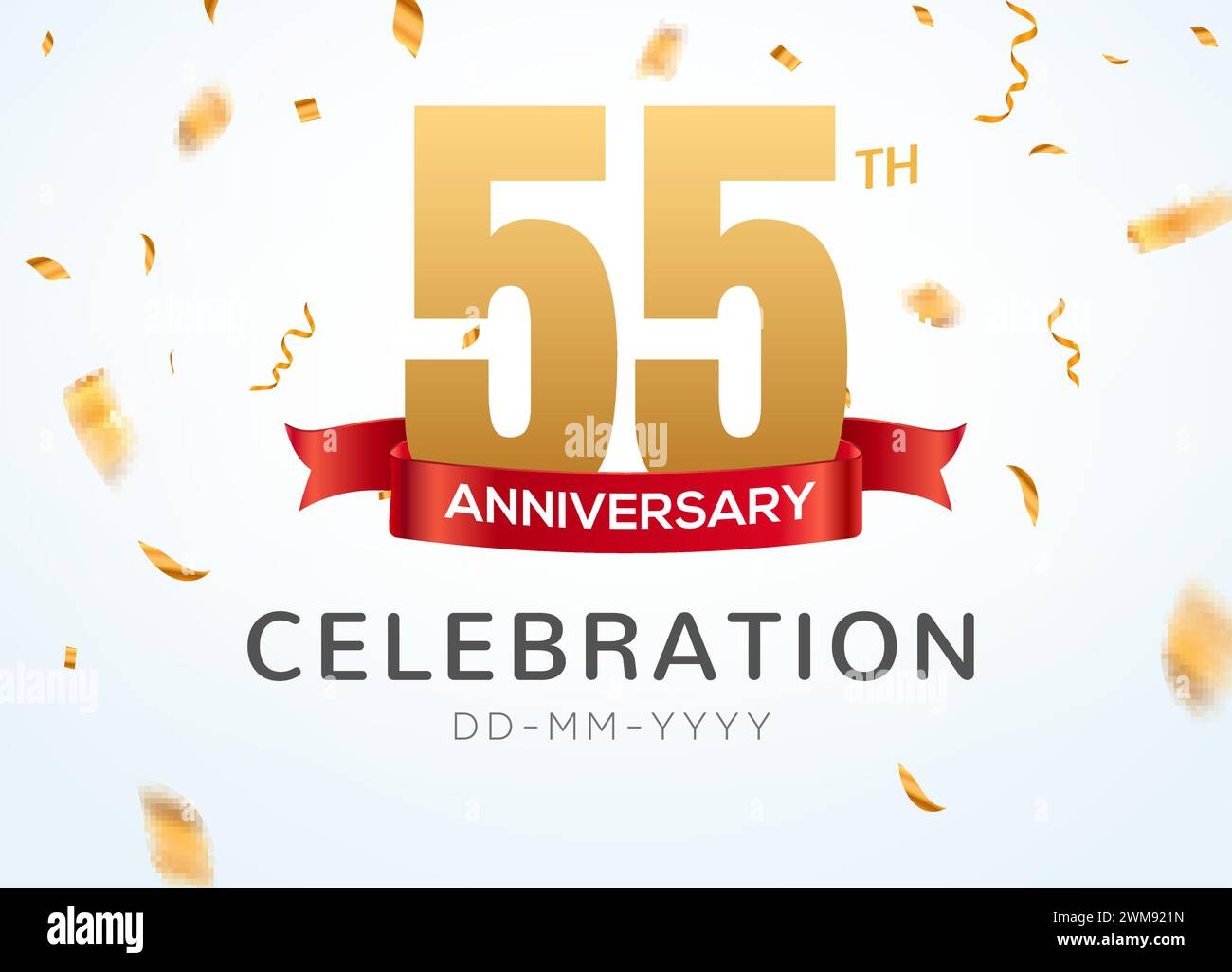 55 Anniversary gold numbers with golden confetti. Celebration 55th ...