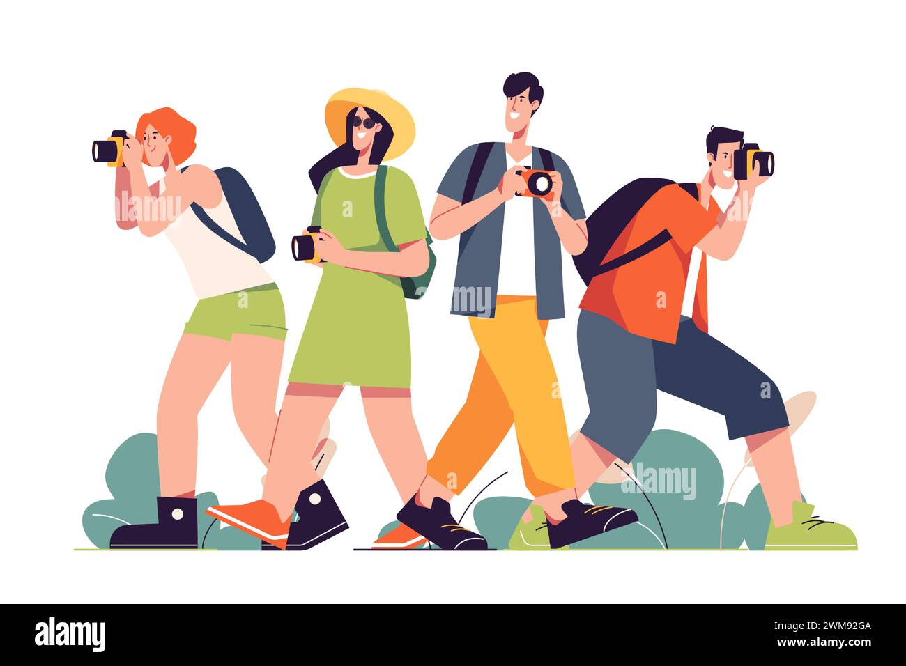 Female tourists enjoying nature summer Stock Vector Images - Alamy