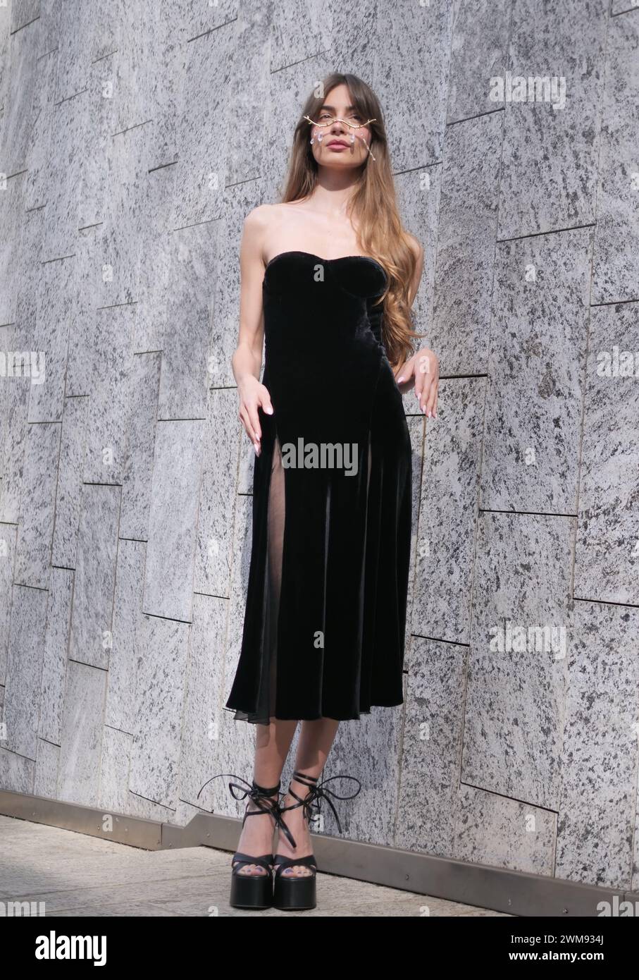 Milan, . 25th Feb, 2024. French top model Mara Lafontan guest of the ...