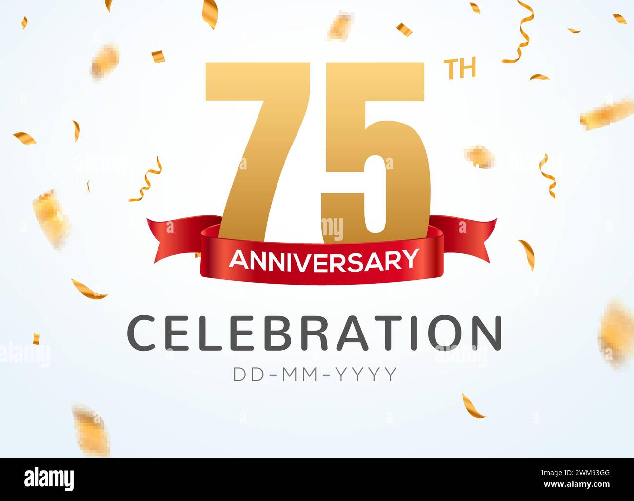 75 Anniversary gold numbers with golden confetti. Celebration 75th ...