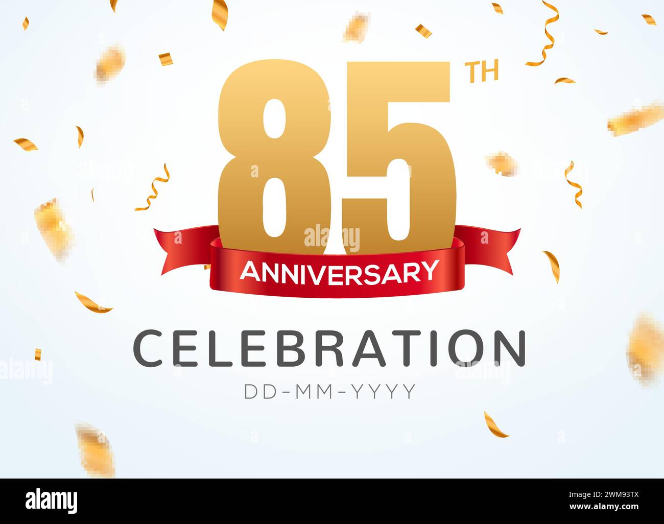 85 Anniversary gold numbers with golden confetti. Celebration 85th ...