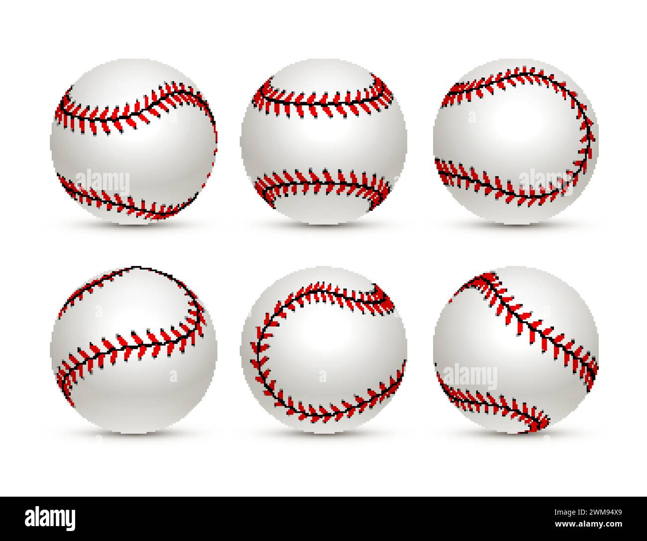 Baseball ball isolated white icon. Softball set vector base ball equipment illustration Stock ...
