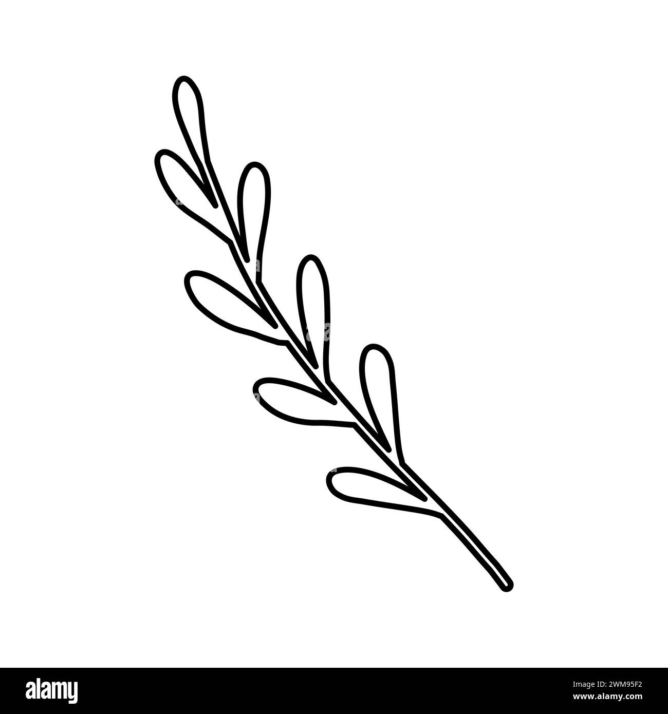 Sprig or branch with leaves, ecology or natural element, doodle style ...