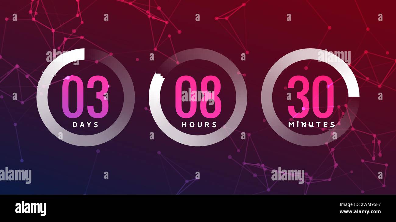 Time countdown clock timer circle number. Stopwatch vector count counter digital ui modern timer ...