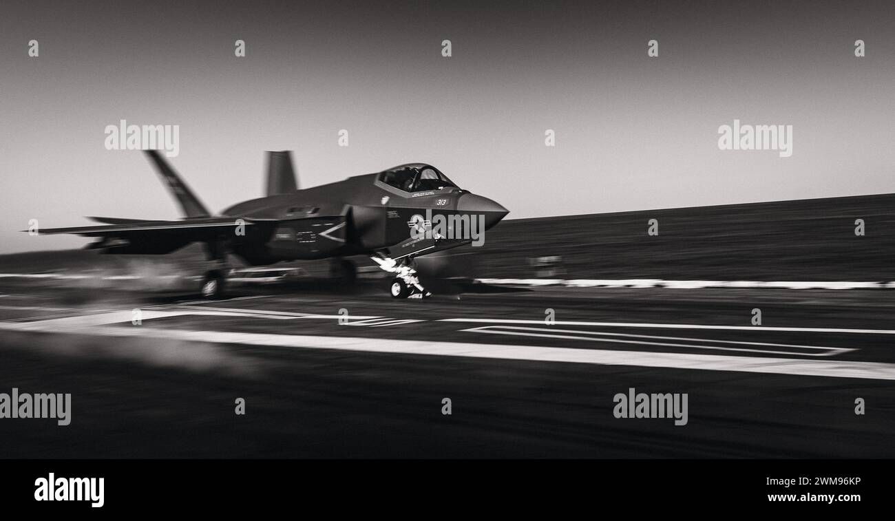 An F-35C Lightning II attached to Strike Fighter Squadron (VFA) 147 takes off from Nimitz-class ...