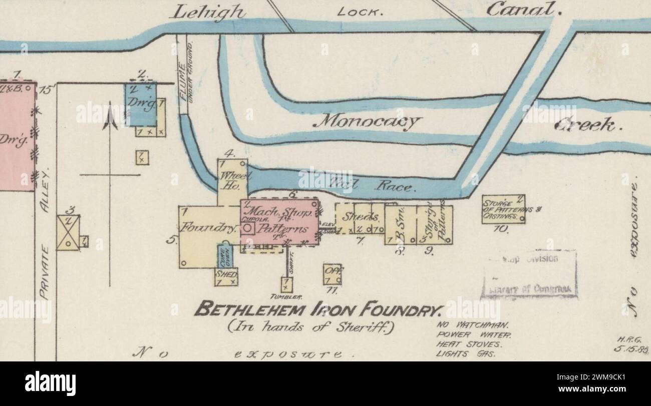 Bethlehem Iron Foundry, Monocacy Creek and Lehigh Canal in April 1885 ...