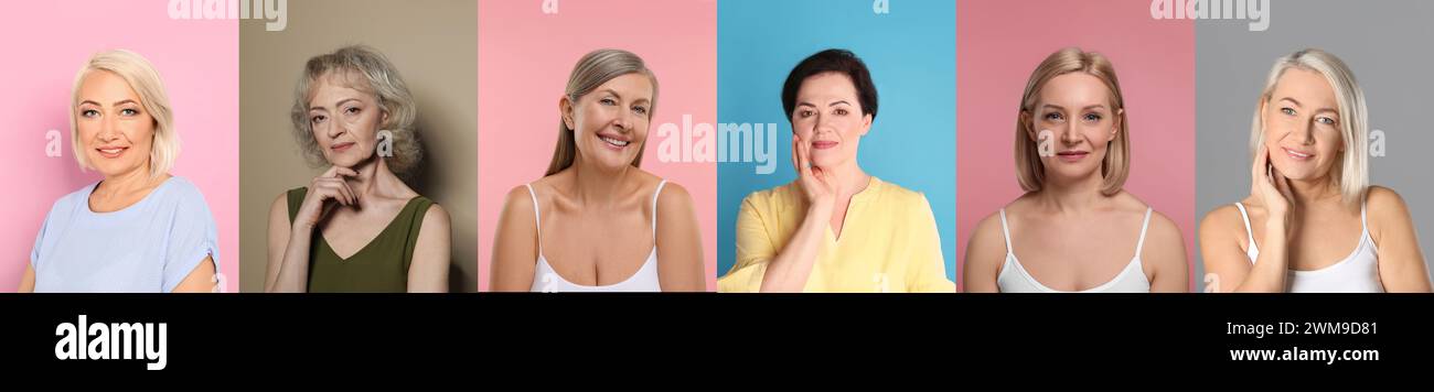 Beautiful ladies on different color backgrounds, collection of photos ...