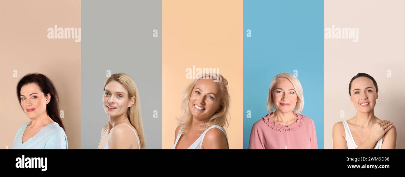 Beautiful ladies on different color backgrounds, collection of photos ...