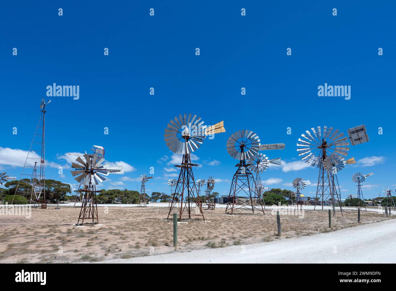 Collection of old windmills on display at the Penong Windmill Museum ...