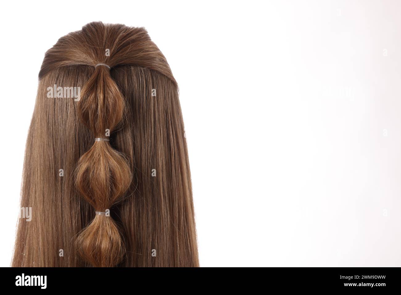 Woman with braided hair on white background, back view Stock Photo - Alamy