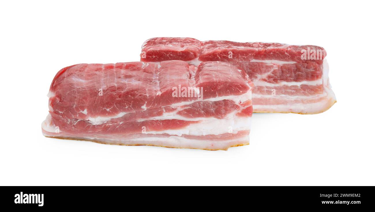Pieces of raw pork belly isolated on white Stock Photo - Alamy
