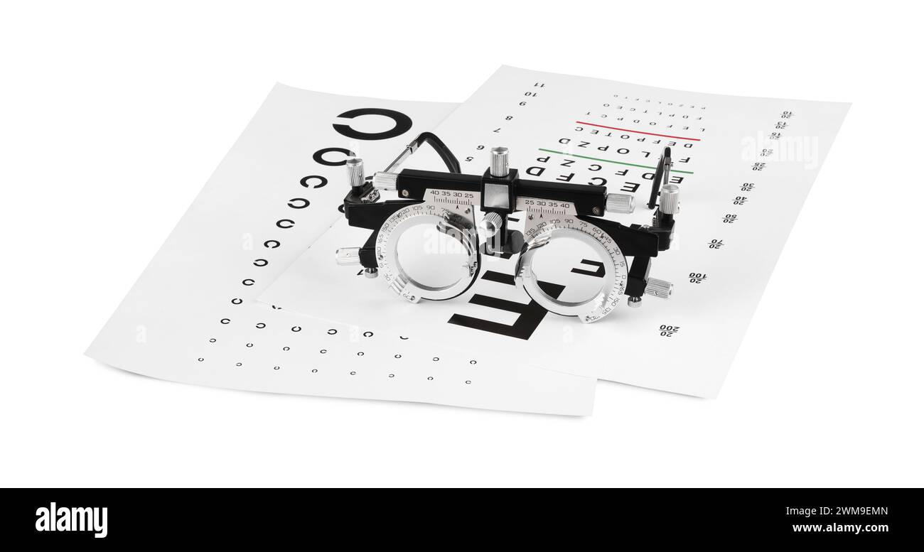 Trial frame and vision test charts isolated on white Stock Photo - Alamy