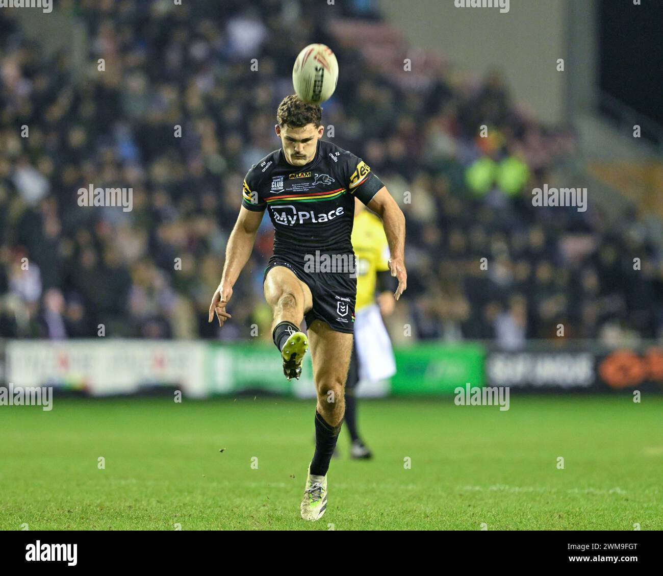 Nathan Cleary of Penrith Panthers kick the match ball, during the 2024 ...
