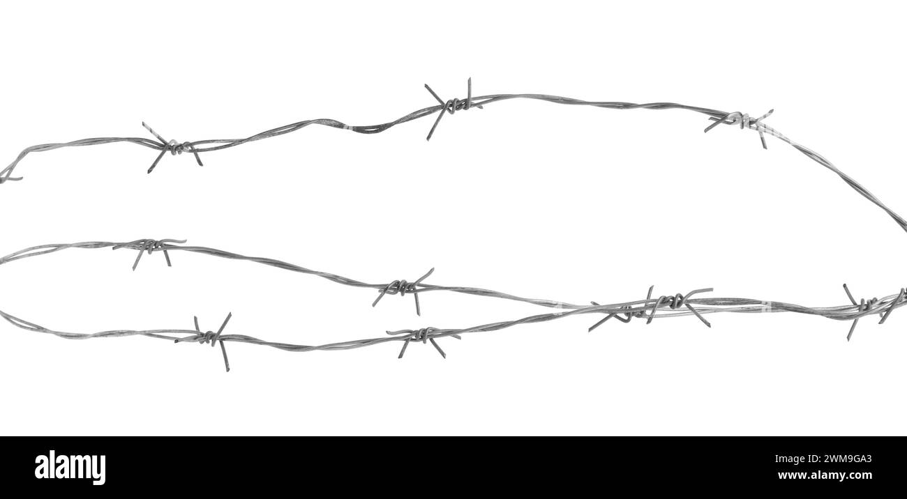 Shiny metal barbed wire isolated on white Stock Photo - Alamy