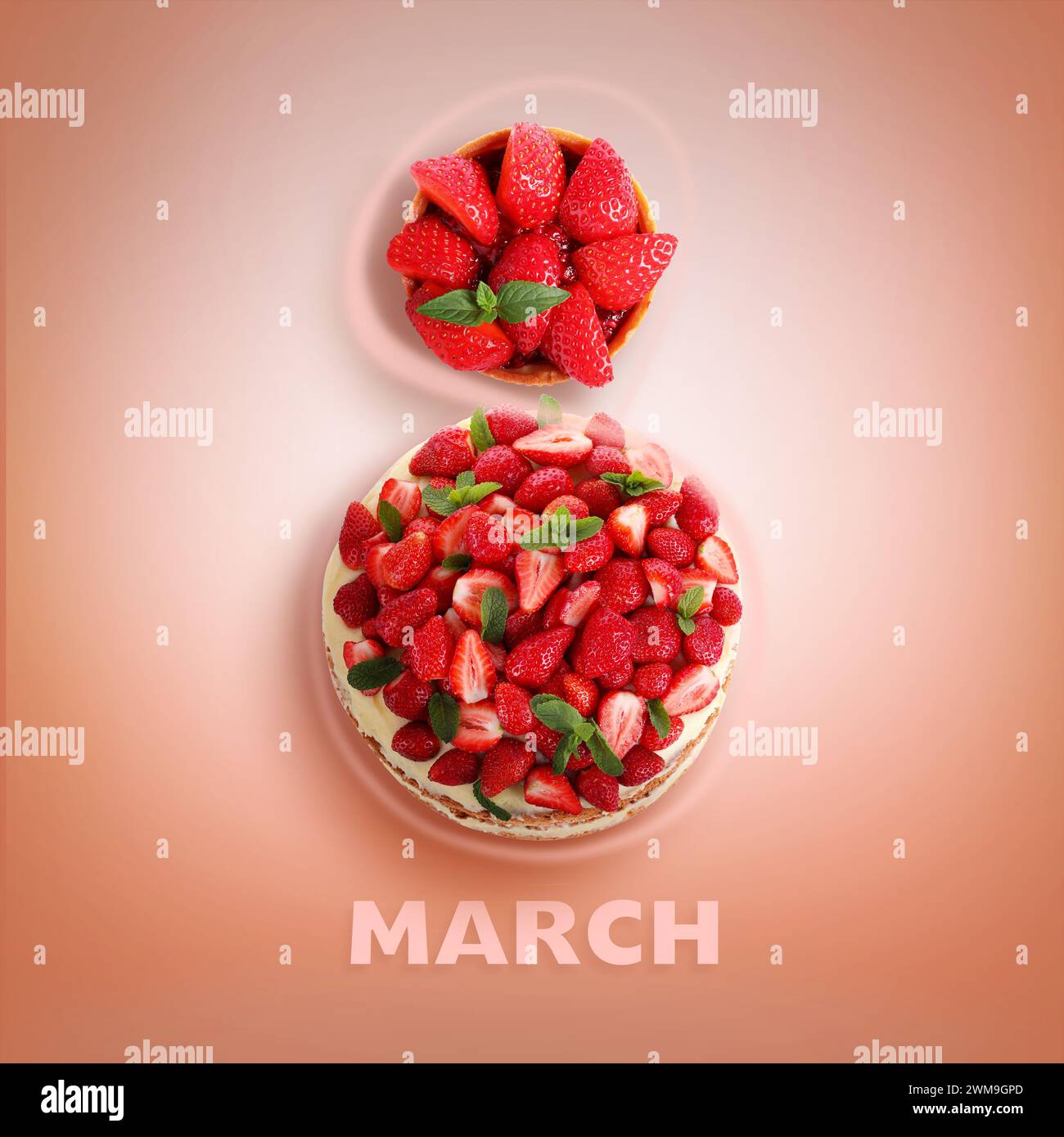 8 March - Happy International Women's Day. Card design with shape of ...