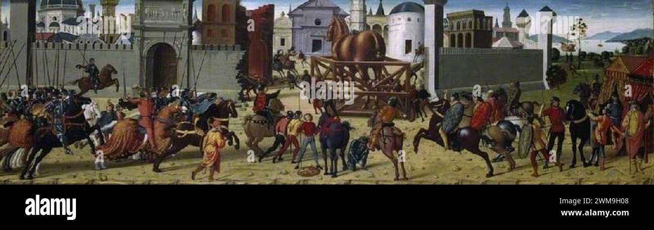 Biagio d'Antonio (1446-1516) - The Siege of Troy, the Wooden Horse ...