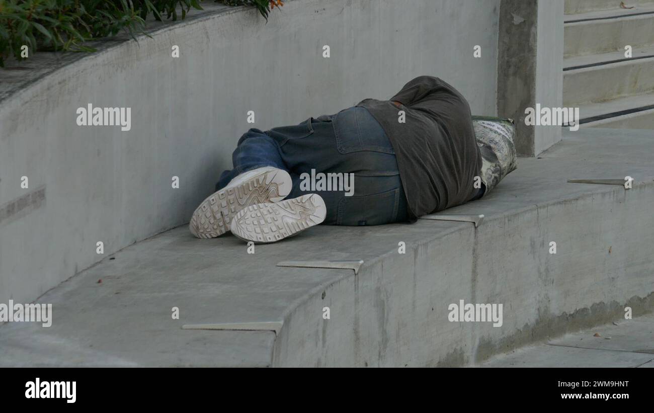 Los Angeles, California, USA 23rd February 2024 Homeless man on street ...