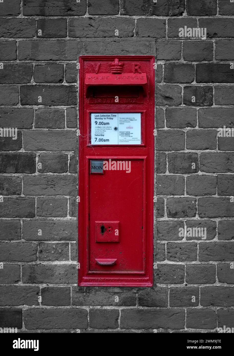 A Red cast iron Queen Victoria era / Victorian wall mounted post box on ...