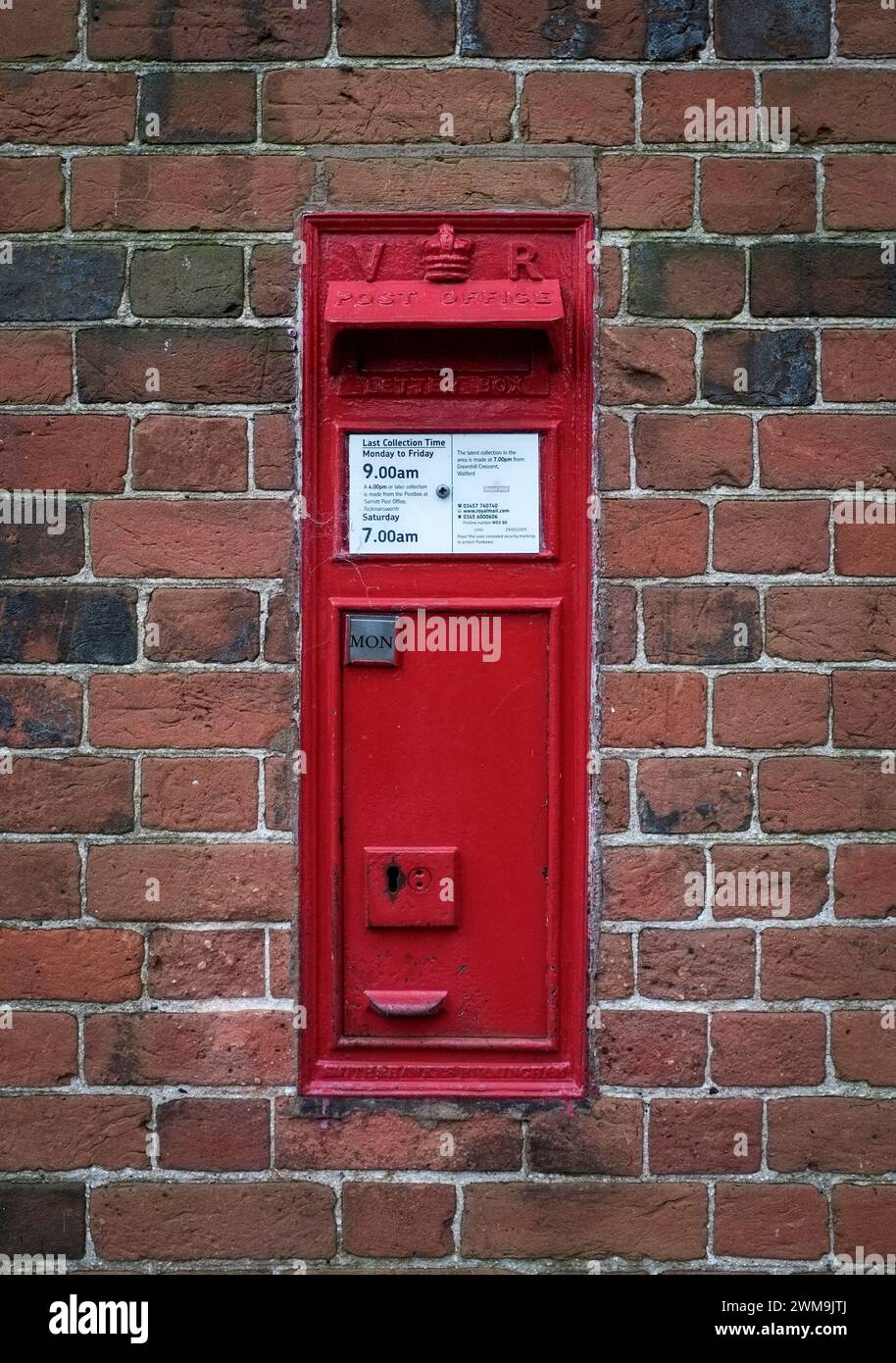 A Red cast iron Queen Victoria era / Victorian wall mounted post box on ...