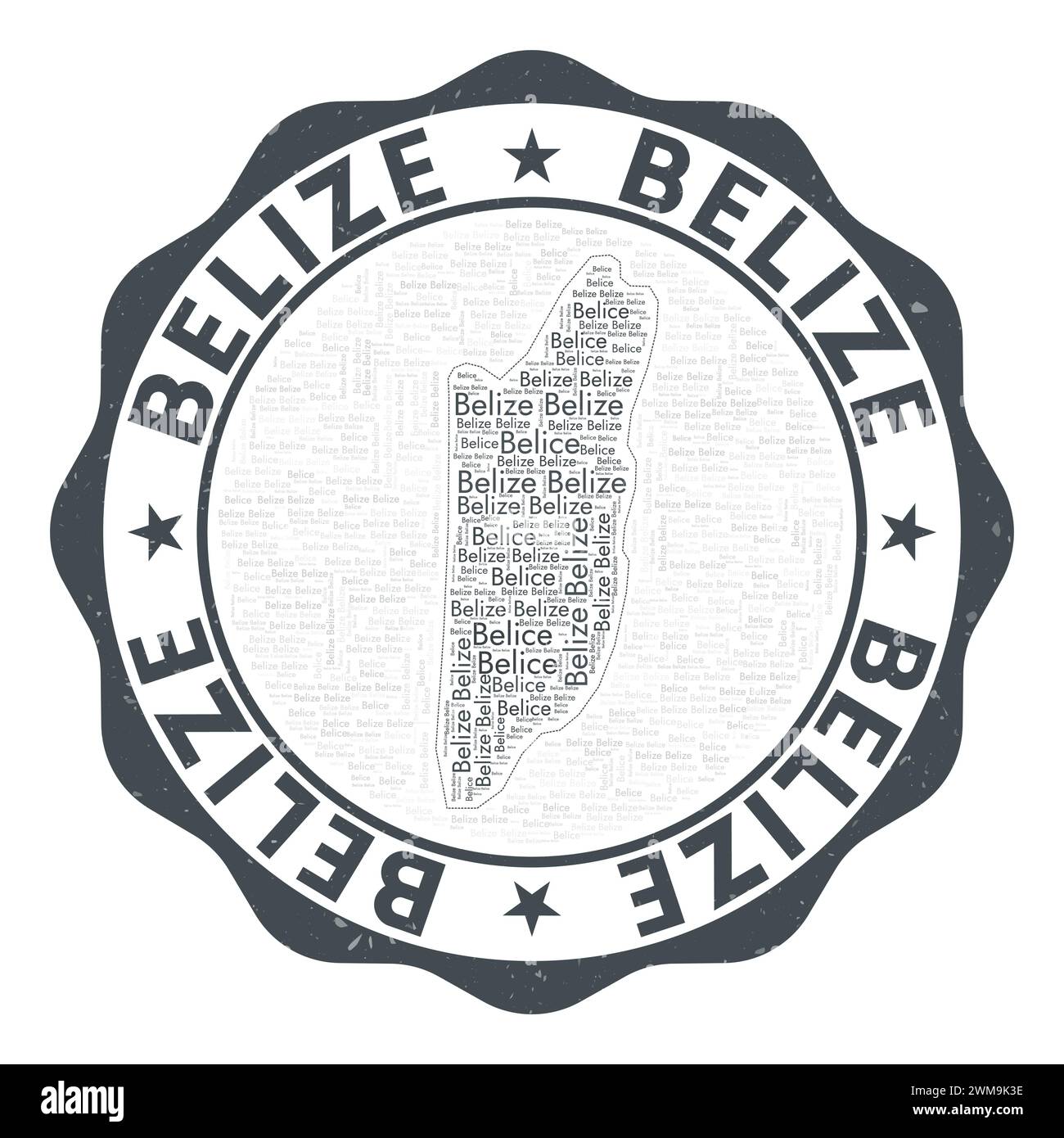 Belize logo. Beautiful country badge with word cloud in the shape of Belize. Round emblem with ...