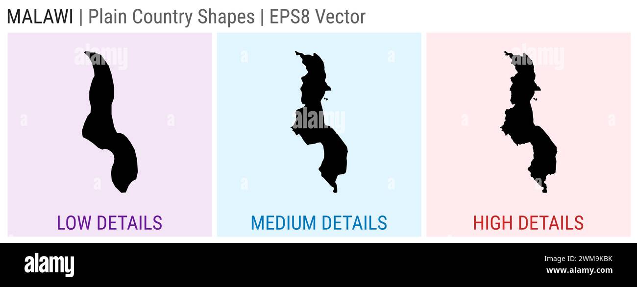 Malawi Plain Country Shape Low Medium And High Detailed Maps Of