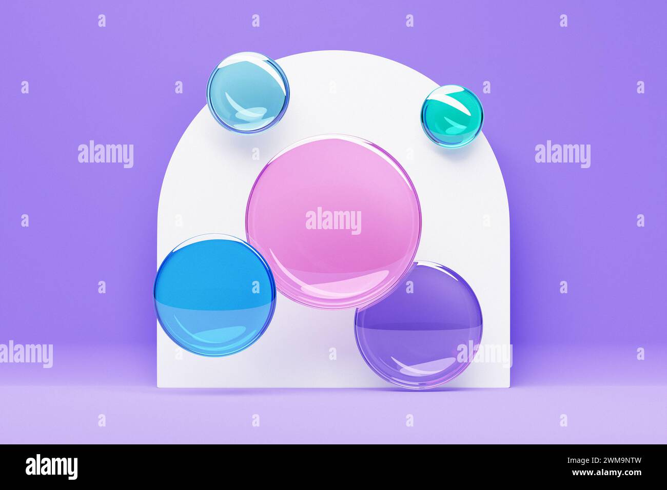 3d illustration.Set of different colorful shapes on monocrome ...