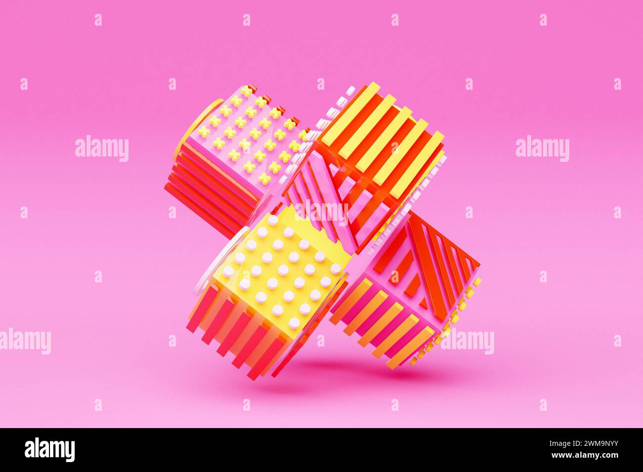 3D illustration, abstract shape illusion of various squares with ...