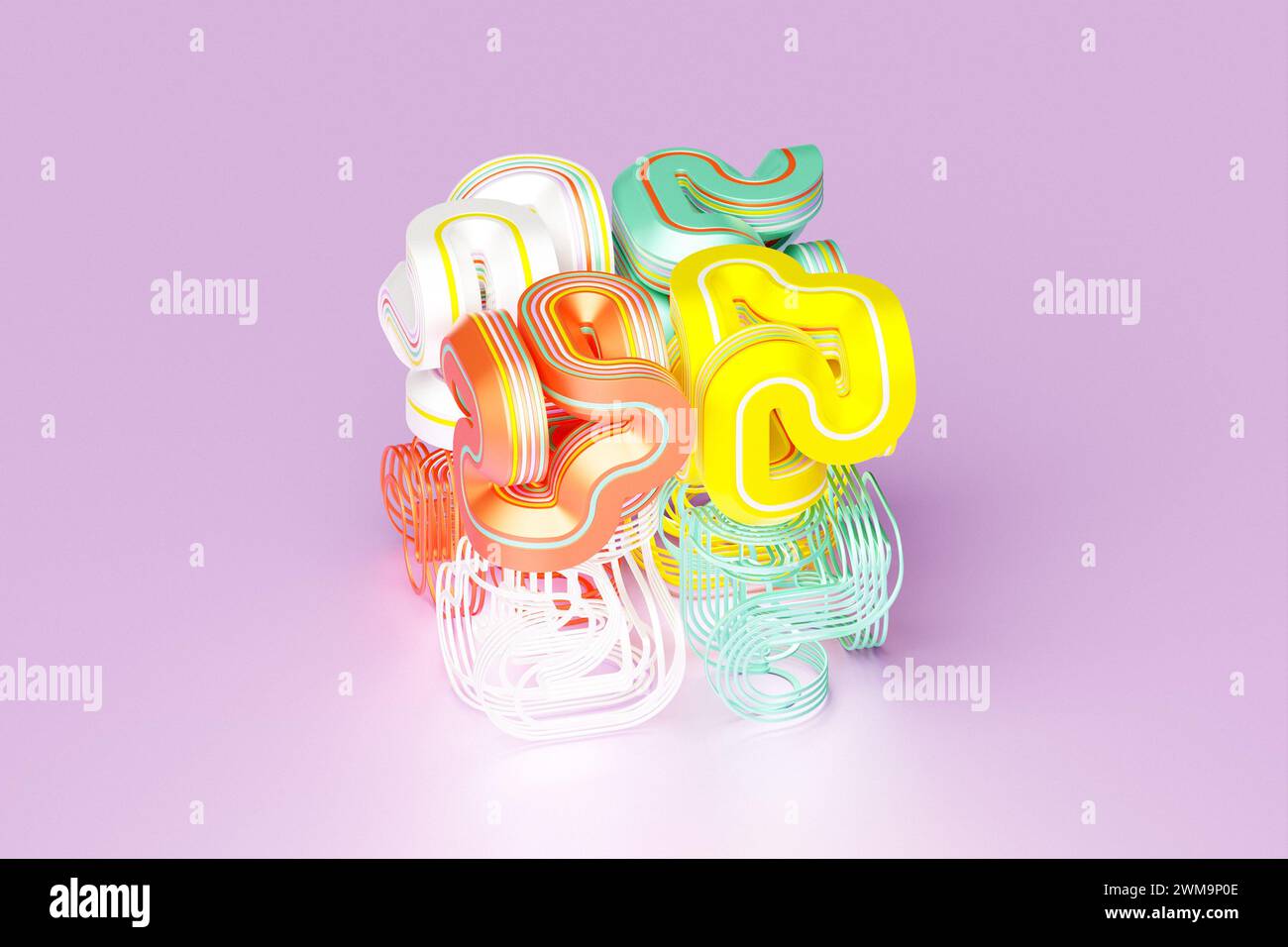 3D rendering, abstract bright figure with various patterns, shapes and ...