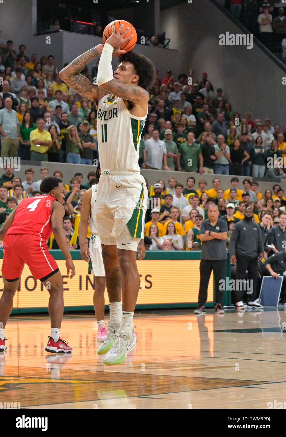 February 24 2024: Baylor Bears forward Jalen Bridges (11) shoots the ...