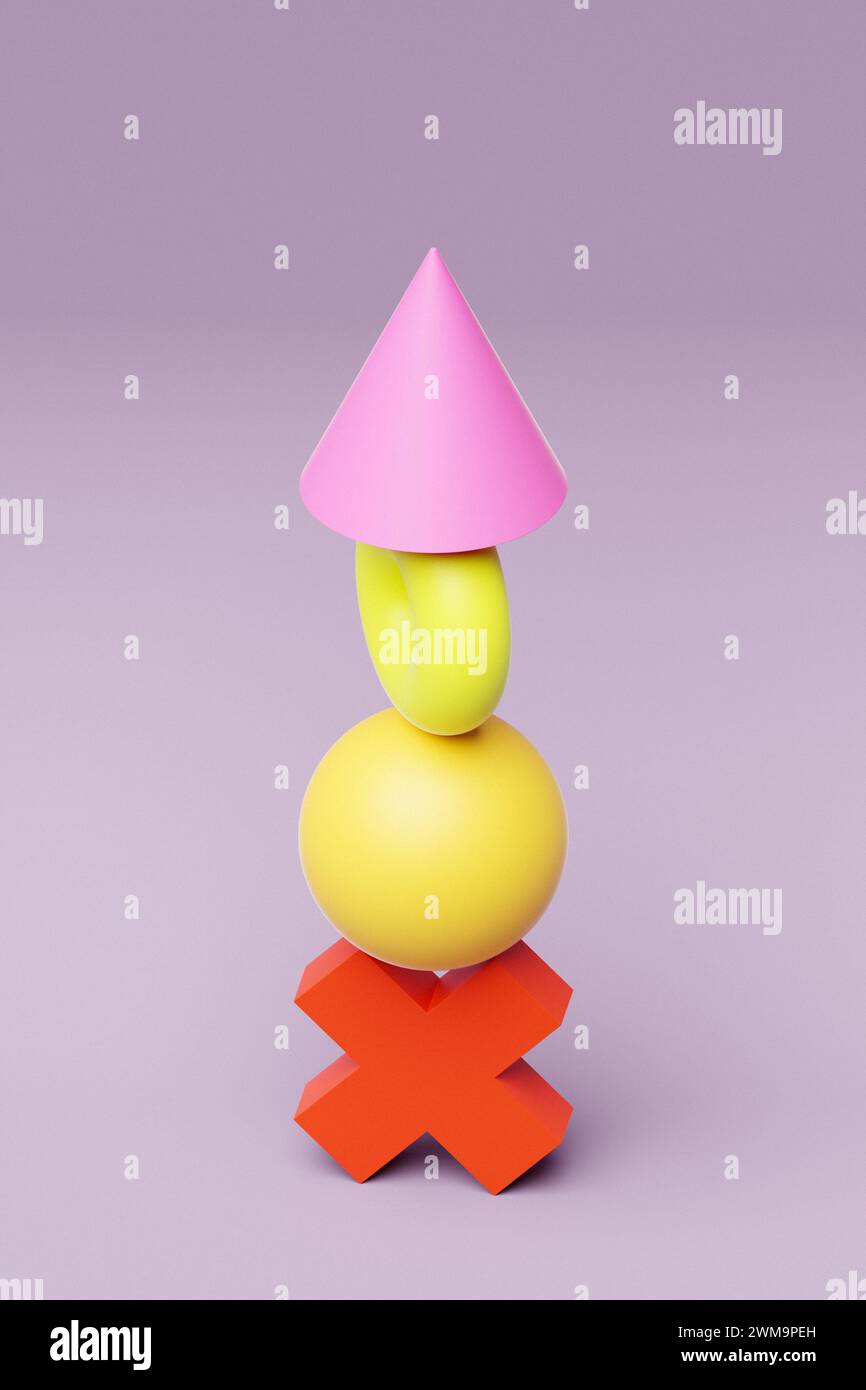 Multi-colored pyramid of various balancing figures, 3D rendering Stock ...