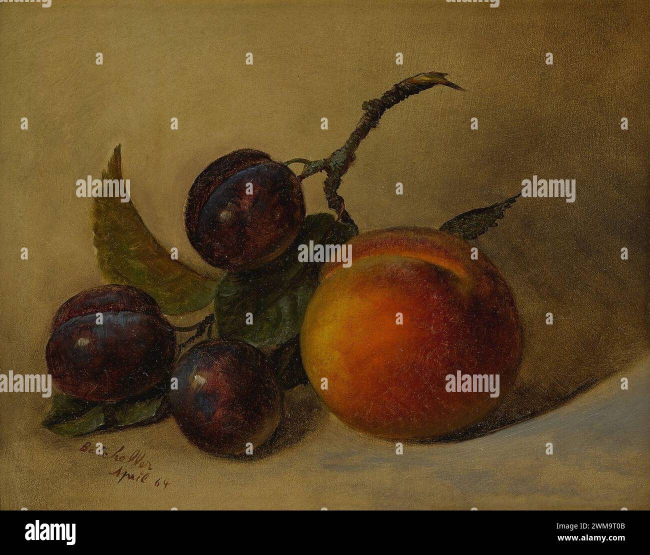 Still Life with Peach and Plums by Frederick S. Batcheller, 1864 Stock ...