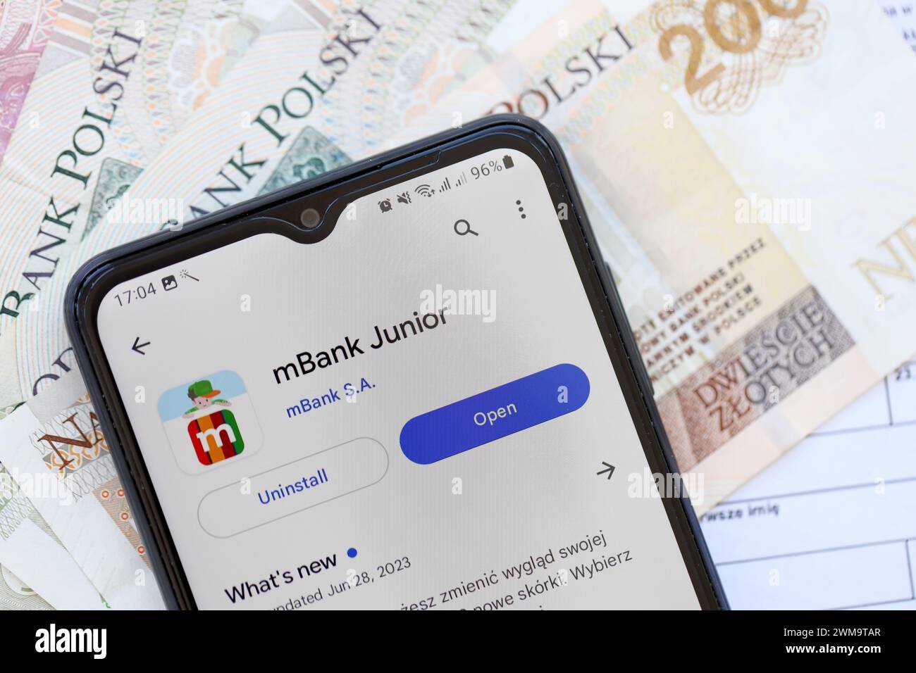 TERNOPIL, UKRAINE - AUGUST 3, 2023 mBank application on screen of ...