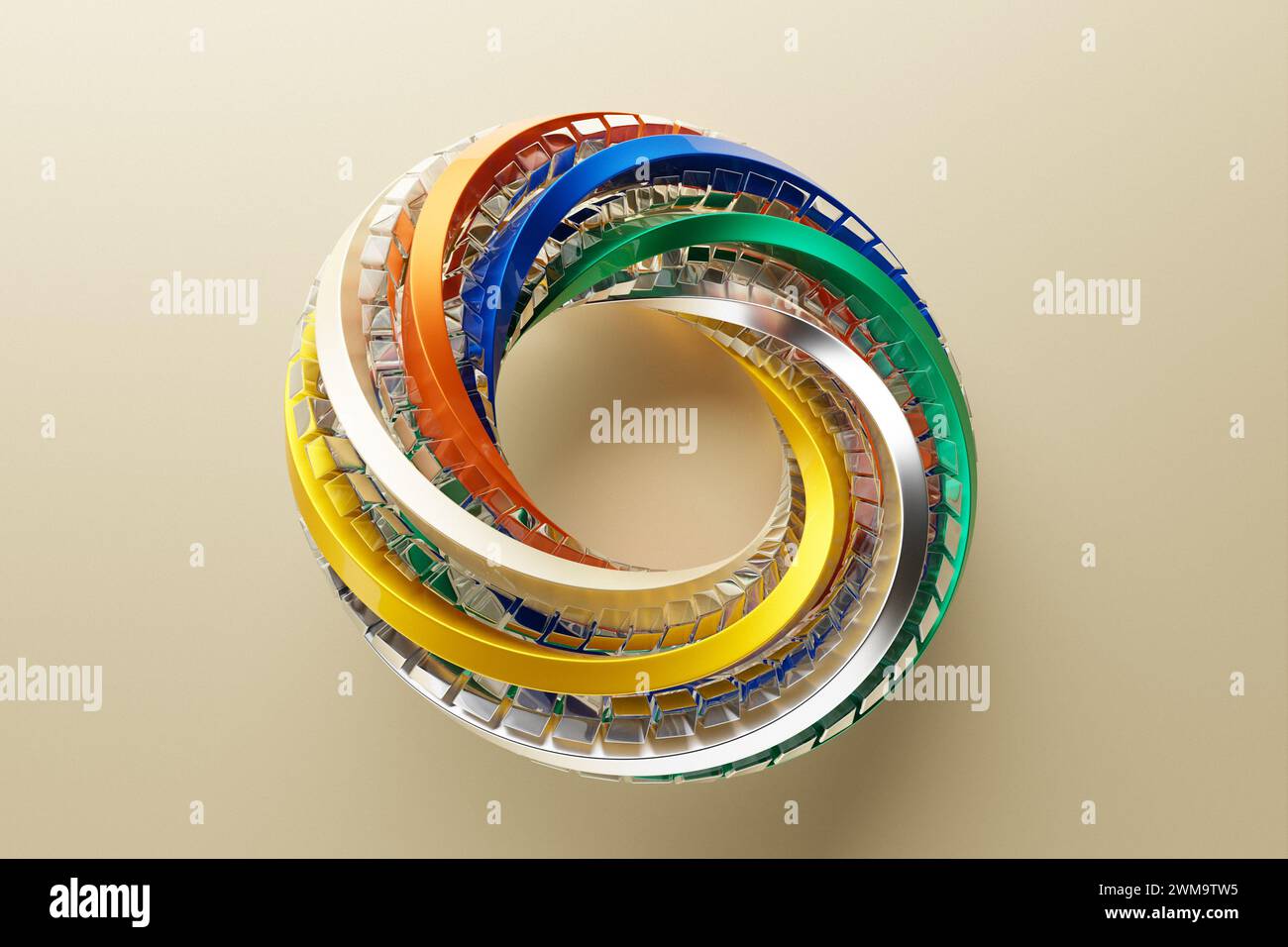 3D illustaration of a colorful crystal torus. Fantastic cell.Simple ...