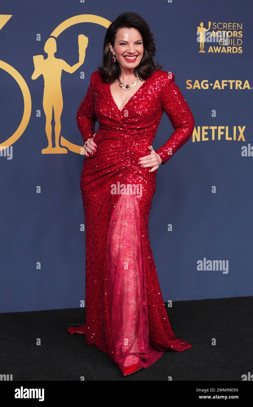 SAG-AFTRA President Fran Drescher poses in the press room during the 30th annual Screen Actors ...