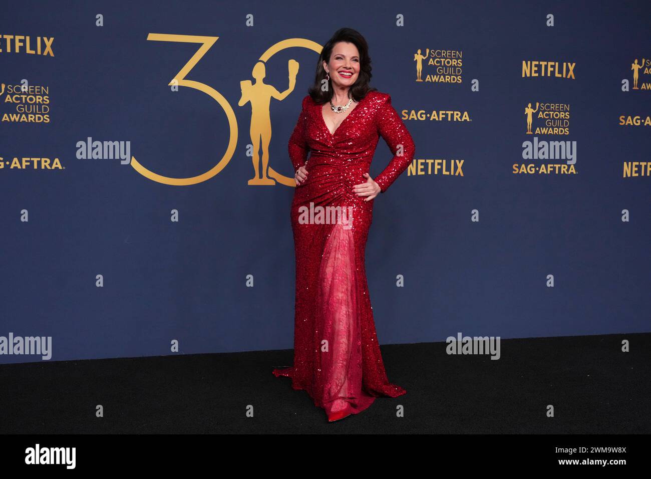SAG-AFTRA President Fran Drescher poses in the press room during the ...