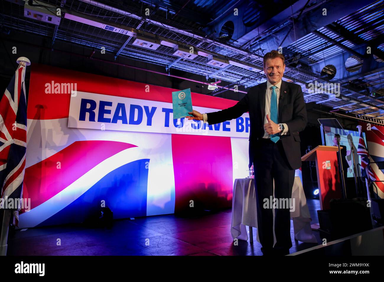 Doncaster, UK. 24th Feb, 2024. Reform UK leader Richard Tice gives ...