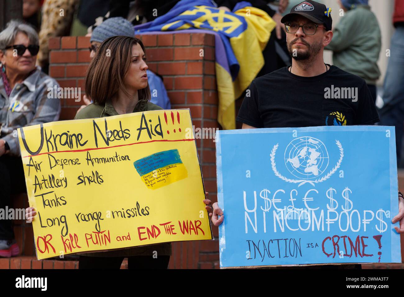 Portland, USA. 24th Feb, 2024. Hundreds of people rallied in Pioneer ...