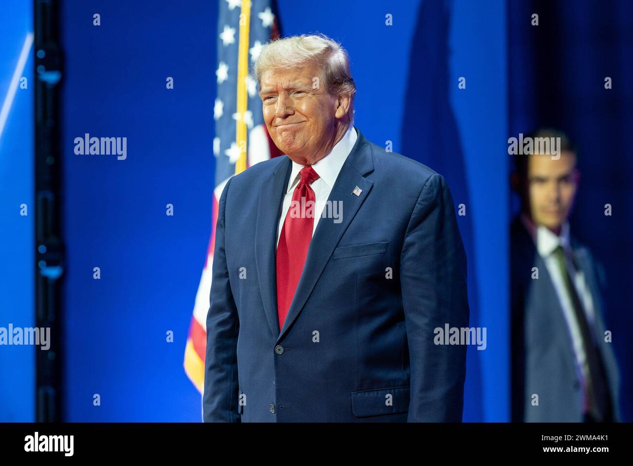 Former President Donald J. Trump arrives on stage during CPAC ...