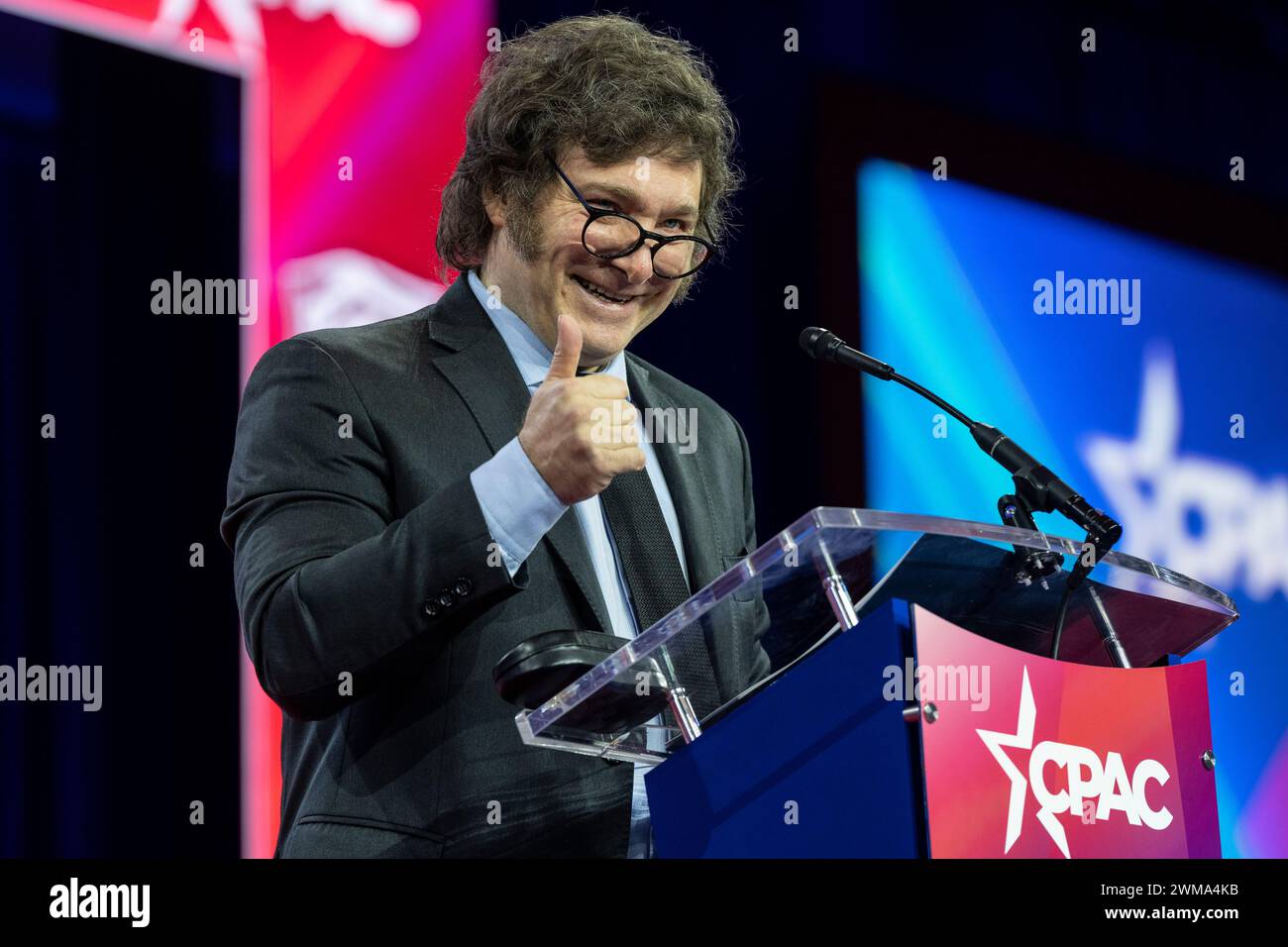 President of Argentina Javier Milei speaks during CPAC Conference 2024 at Gaylord National ...