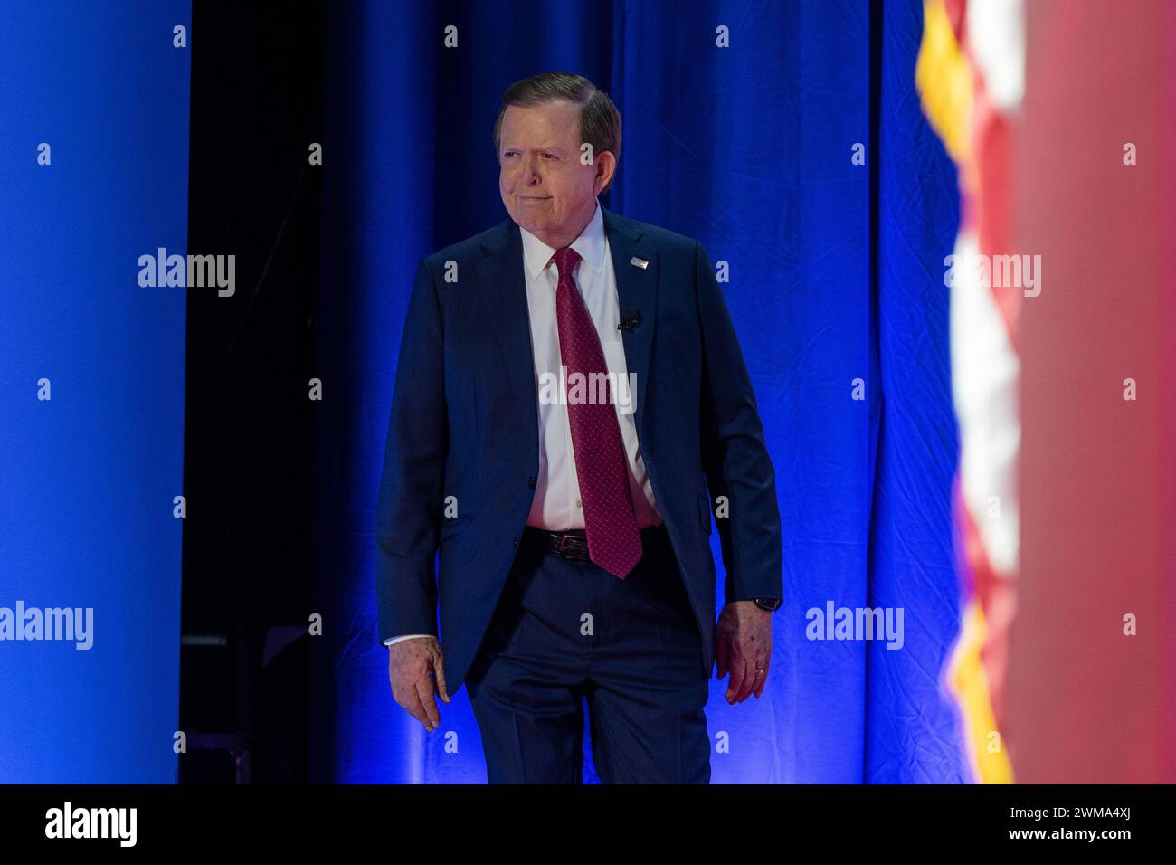 Lou Dobbs arrives on stage to speak during CPAC Conference 2024 at ...