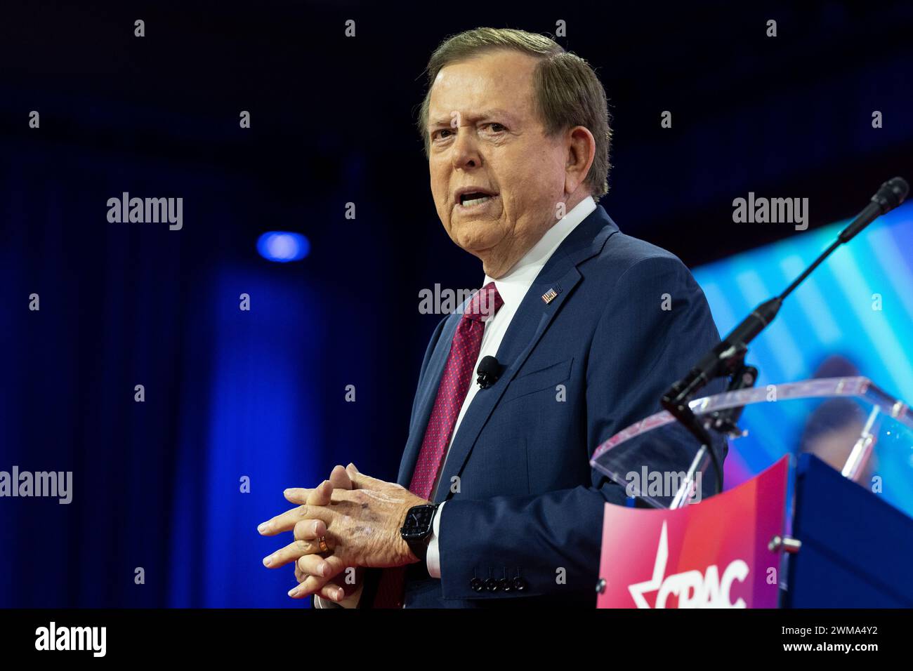 Lou Dobbs speaks during CPAC Conference 2024 at Gaylord National Resort ...