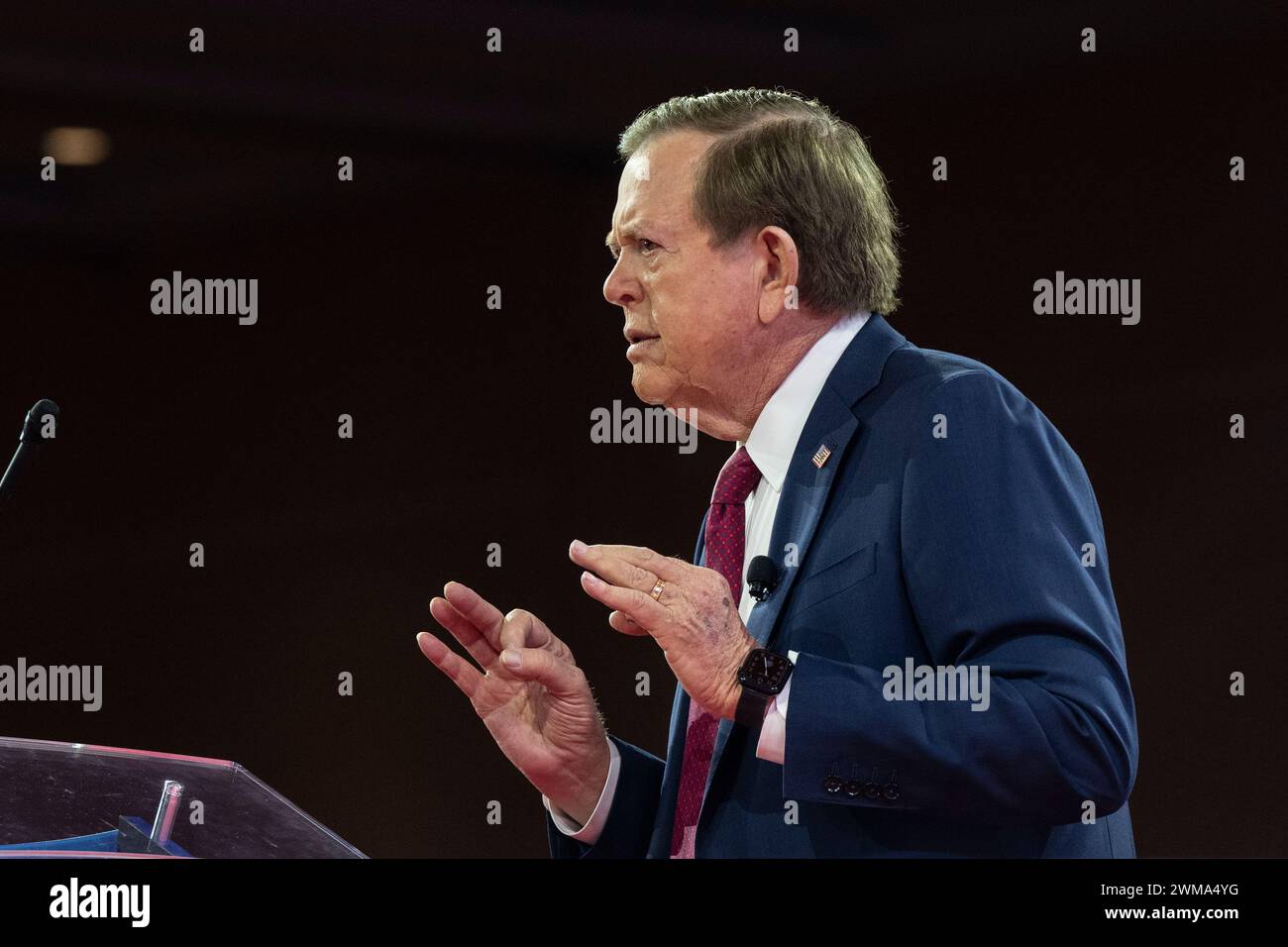 Lou Dobbs speaks during CPAC Conference 2024 at Gaylord National Resort ...