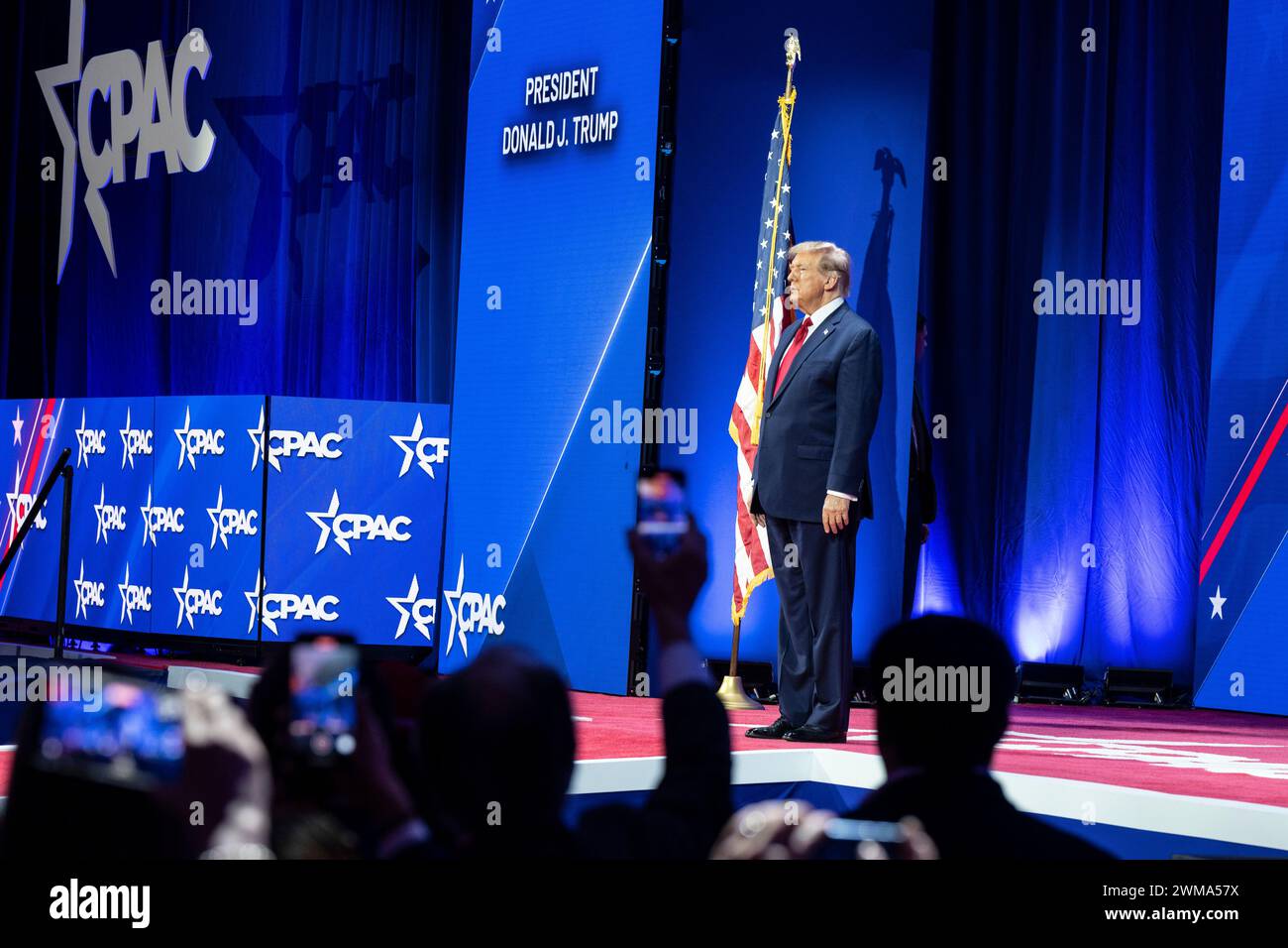 Former President Donald J. Trump arrives on stage to speak during CPAC ...