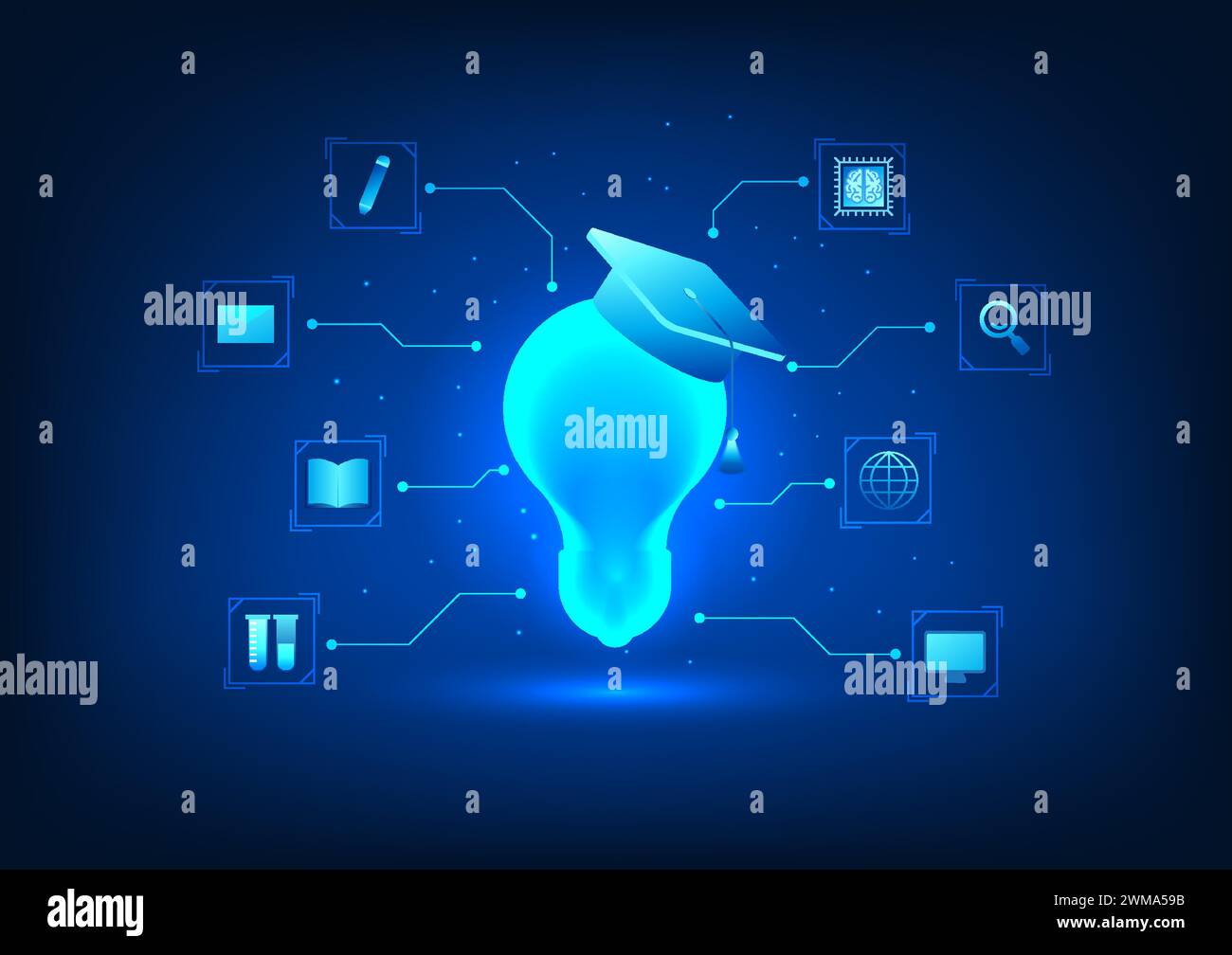 Modern educational technology Light bulb and degree cap connected icon ...