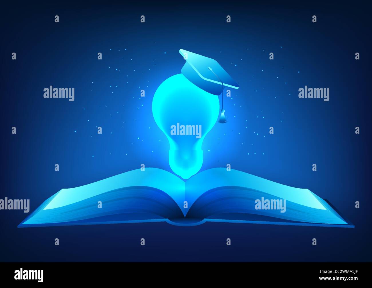modern educational technology Book with light bulb and graduation cap It represents modern ...
