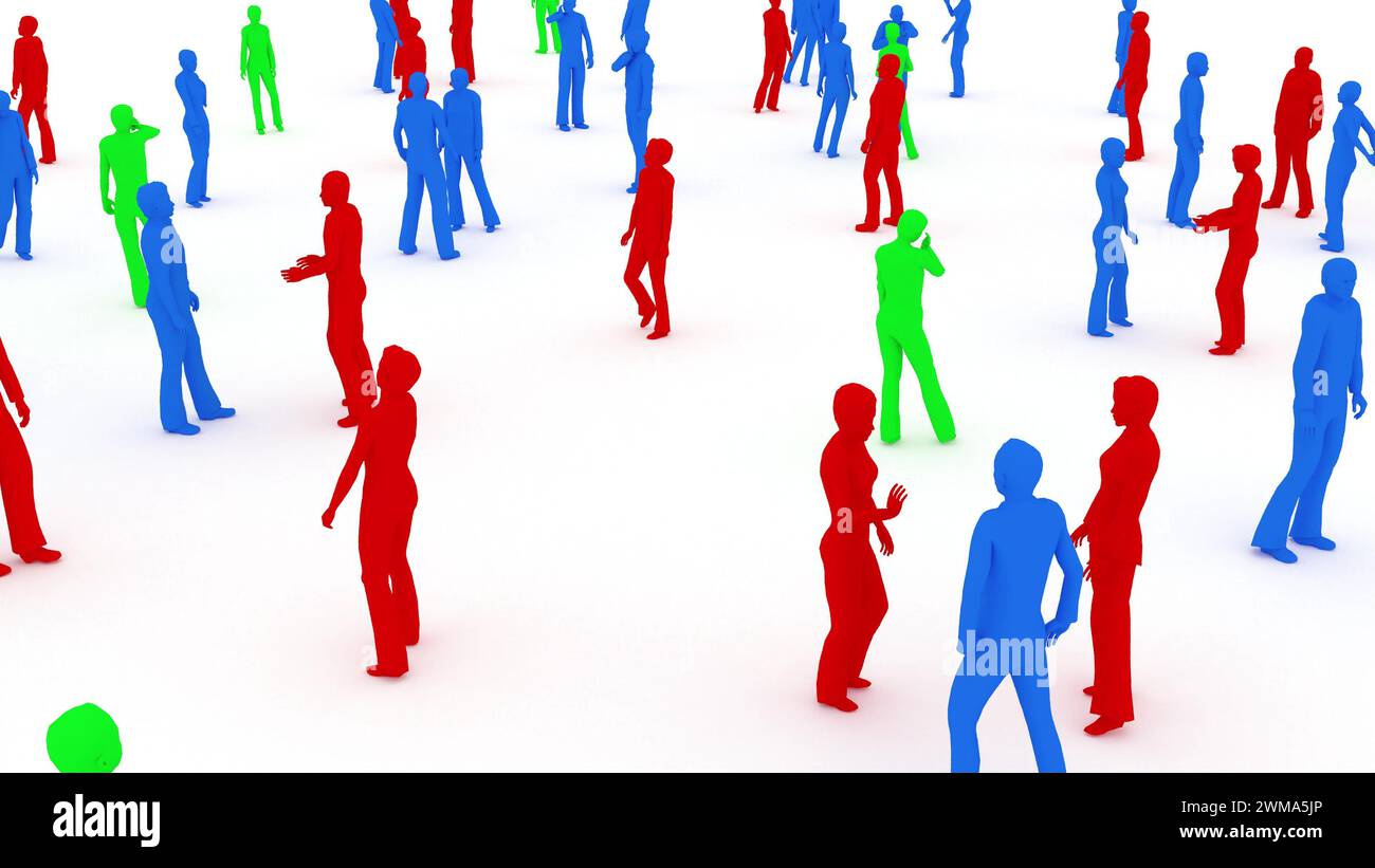 People color Silhouette crowd man and woman stand on white surface 3d ...